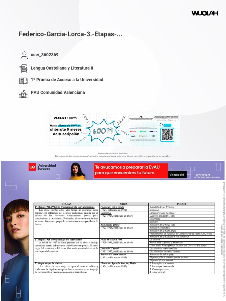 Etapas de la Obra de García Lorca | PDF | Federico García Lorca | Poesía