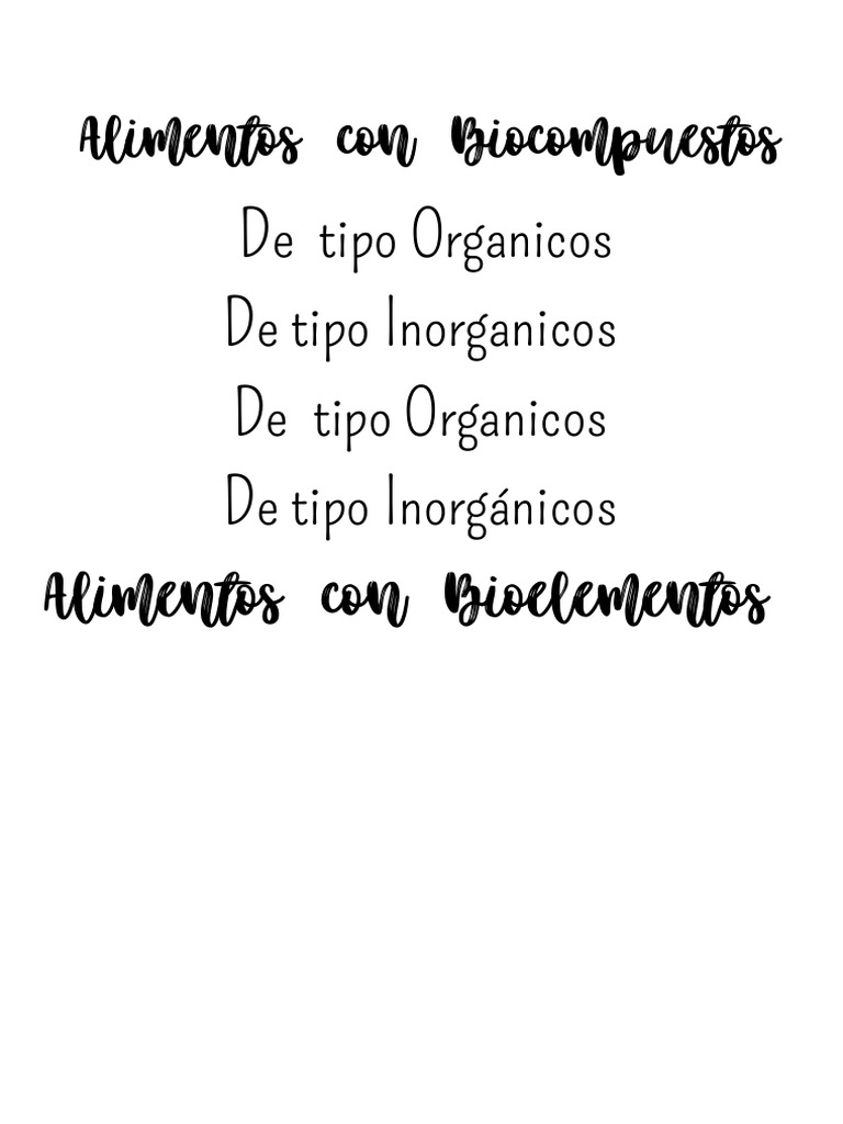 Alimentos Con Biocompuestos de Tipo Organicos de Tipo Inorganicos de ...