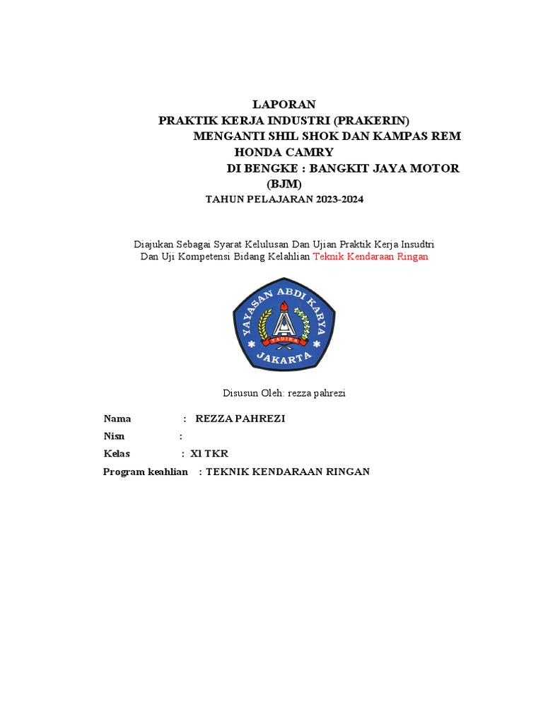 Laporan PKL TKR Tinggal Edit - Ok | PDF