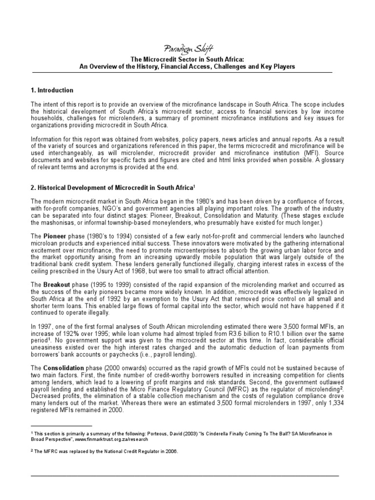 MFG en Paper The Microfinance Sector in South Africa An Overview of The ...