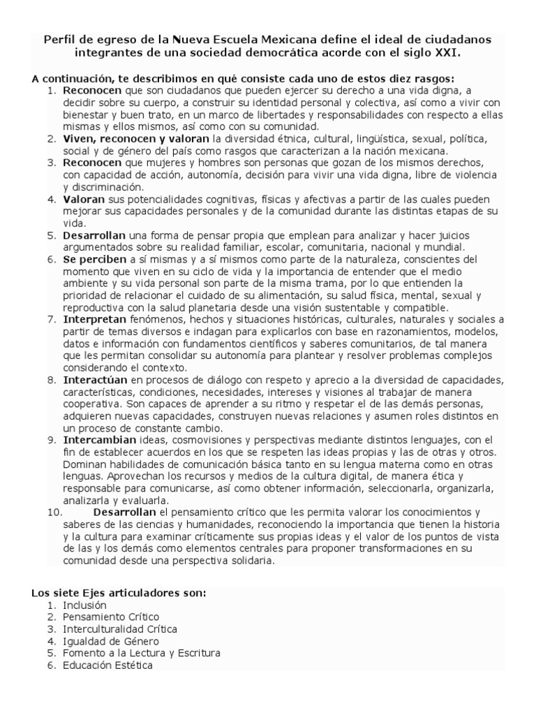 Perfil de Egreso de La Nueva Escuela Mexicana | PDF | Aprendizaje ...
