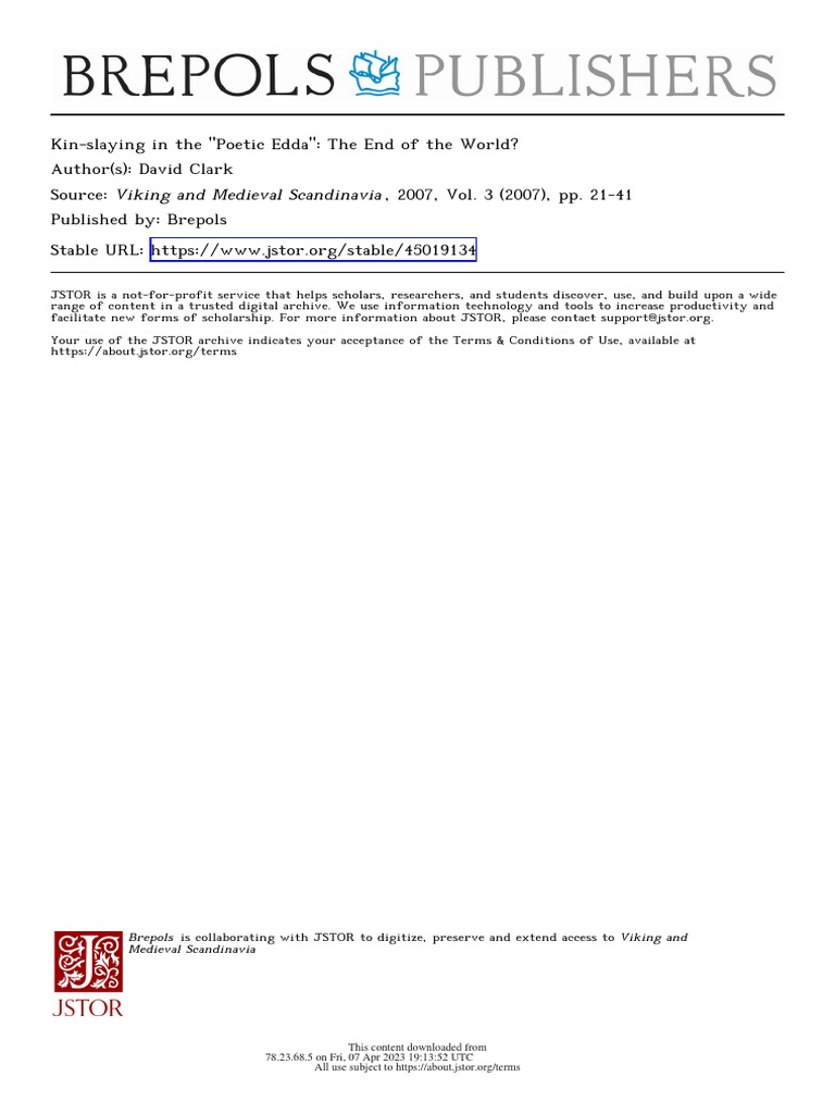 Kin-Slaying in The Poetic Edda The End of The World | PDF | Norse ...