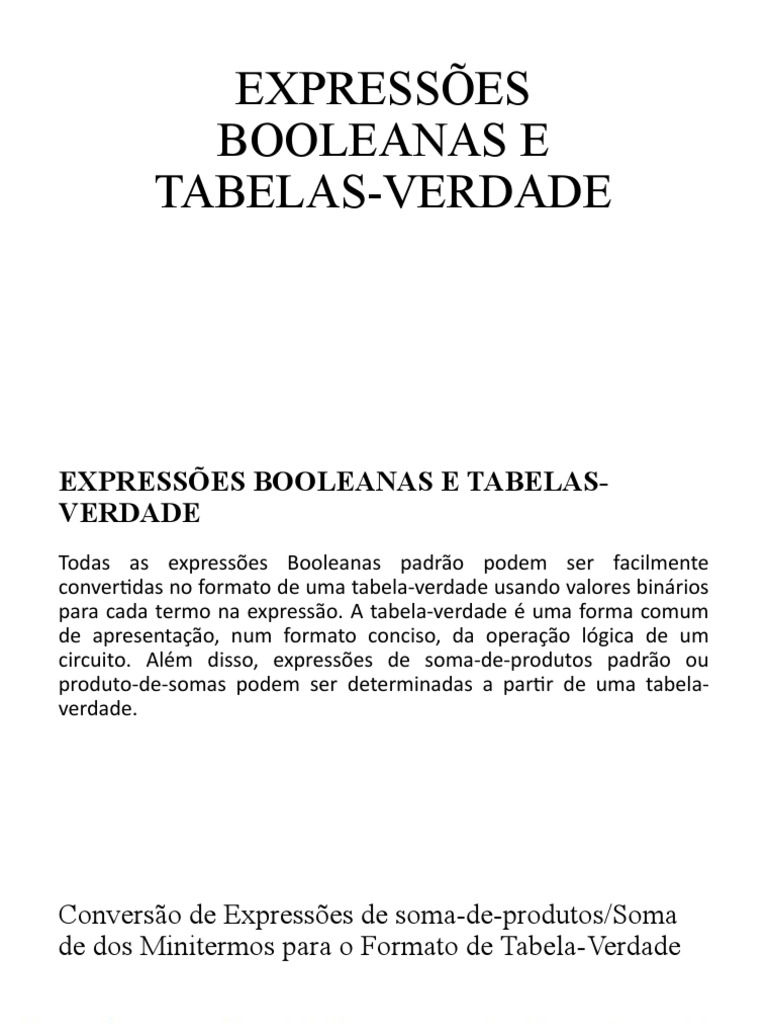 Aula 08 Expressões Booleanas e Tabelas-Verdade | PDF