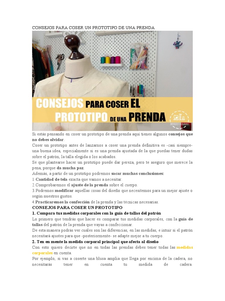 Consejos para Coser Un Prototipo de Una Prenda | PDF | Ropa Consejos para Coser Un Prototipo de Una Prenda | PDF | Ropa