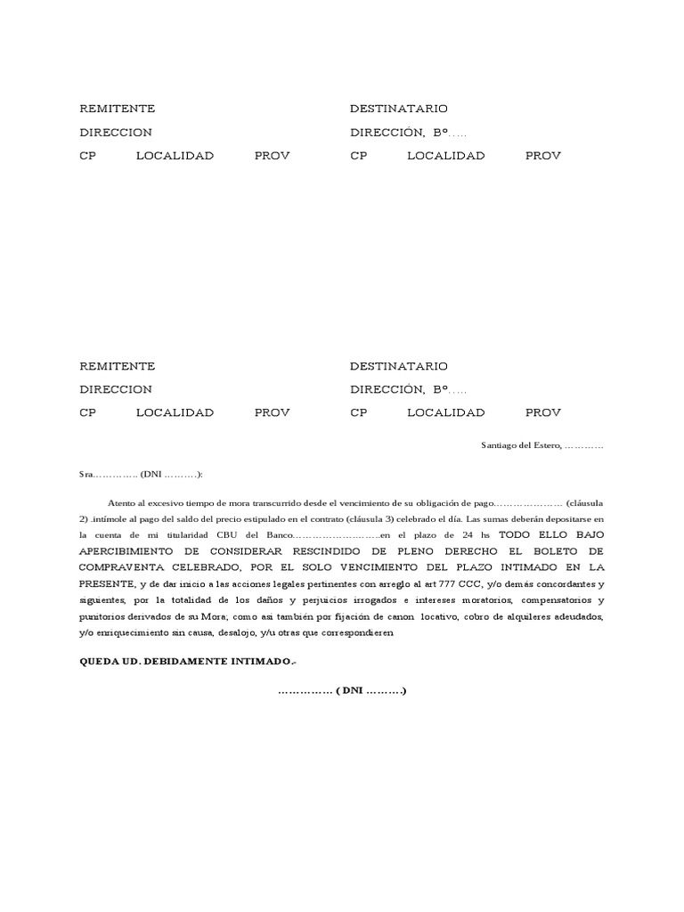 Formato Carta Documento Correo Argentino | PDF