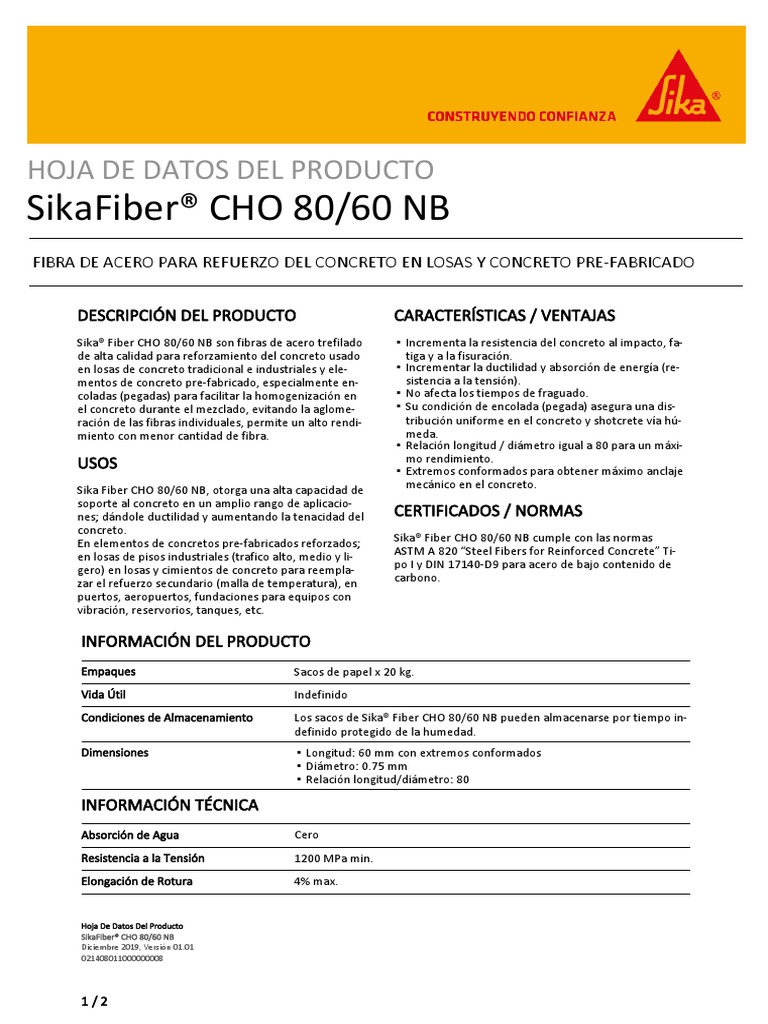 Sikafiber Cho 8060nb | PDF | Hormigón | Acero