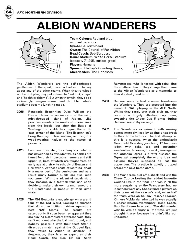 Albion Wanderers Profile | PDF