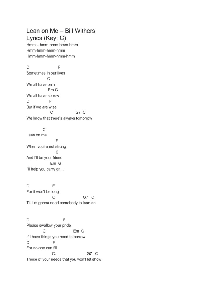 Lean on Me - Bill Withers Lyrics | PDF