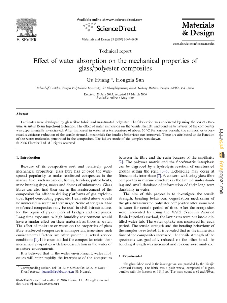 Effect of Water Absorption On The Mechanical Properties of Glass ...