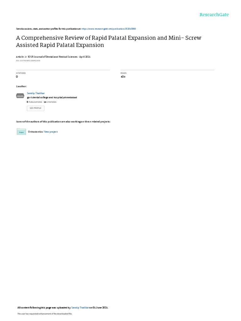 A Comprehensive Review of Rapid Palatal Expansion and Mini-Screw ...