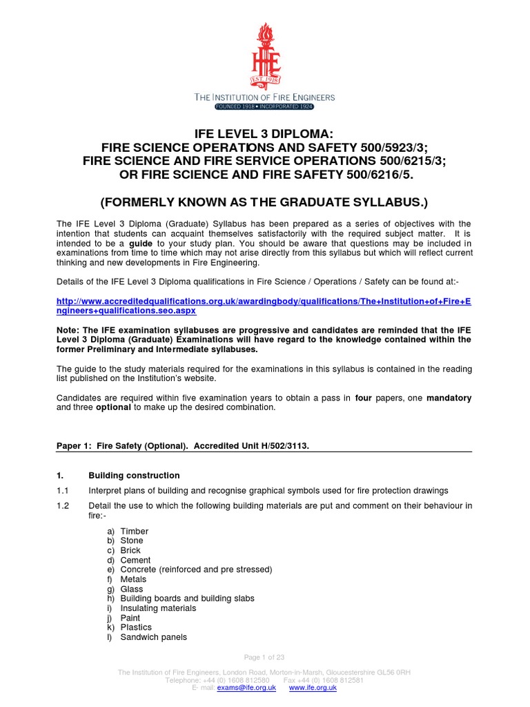 2010 IFE L3 Diploma Syllabus | PDF | Fire Engine | Fluid Dynamics