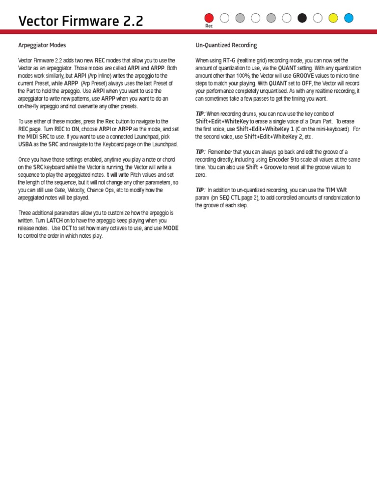 Vector Five12 Firmware 2.2 Addendum | PDF | Synthesizer | Musical Instruments