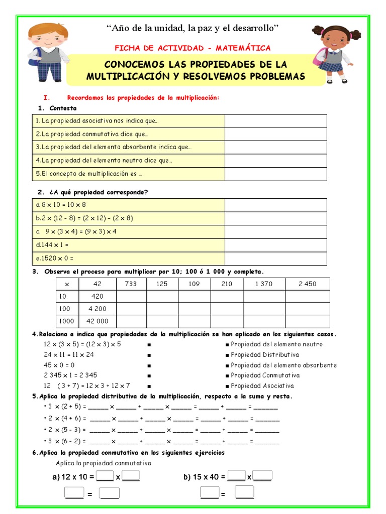 Hojas De Trabajo Sobre La Propiedad Distributiva Para Sexto Grado