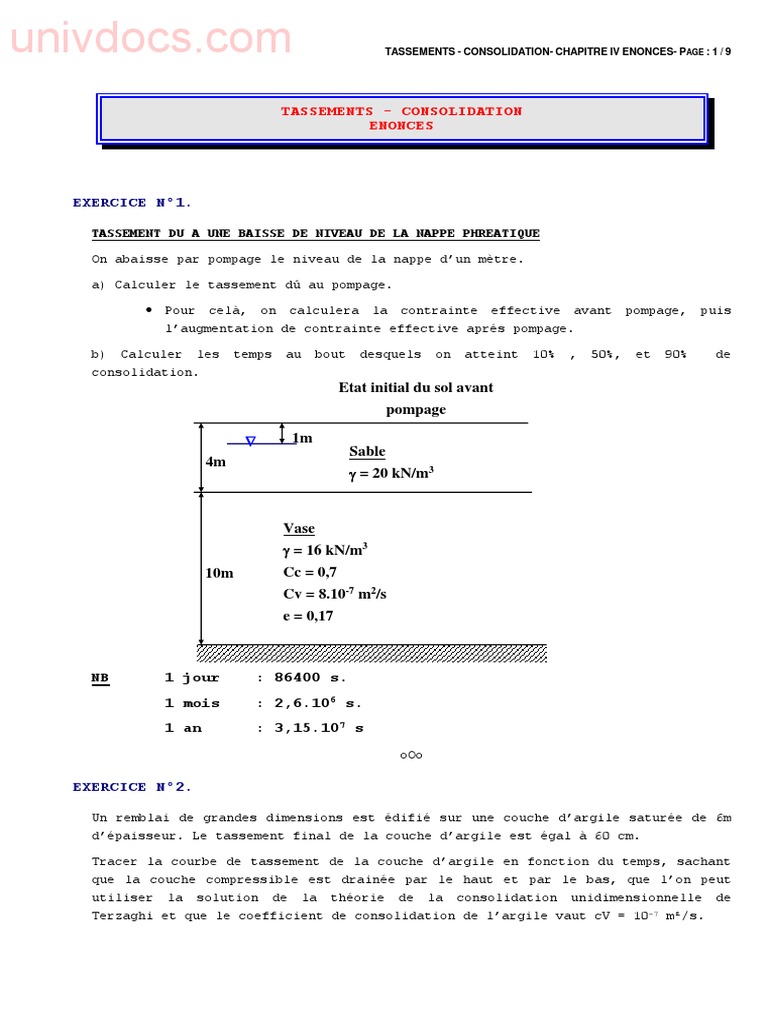 Exercices Tassements - Consolidation - Textmark | PDF | Sol (pédologie) | Matériaux