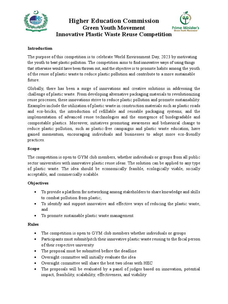 Concept And Tors Innovative Plastic Waste Reuse Competition Pdf