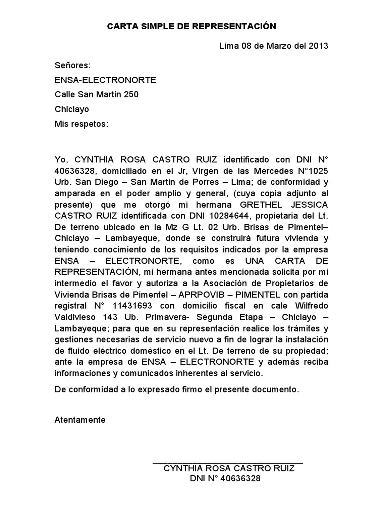 CARTA SIMPLE DE REPRESENTACIÓN | PDF