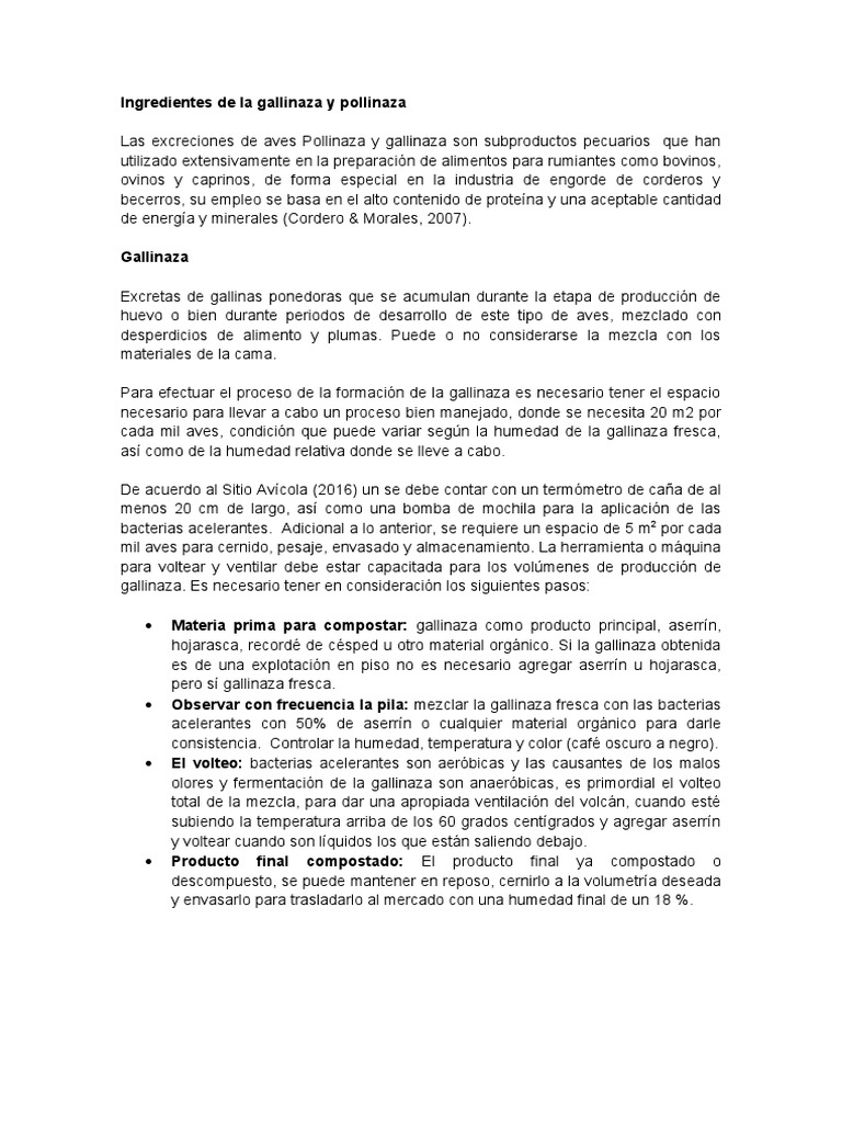 Ingredientes de La Gallinaza y Pollinaza | PDF | Alimentos | Heces