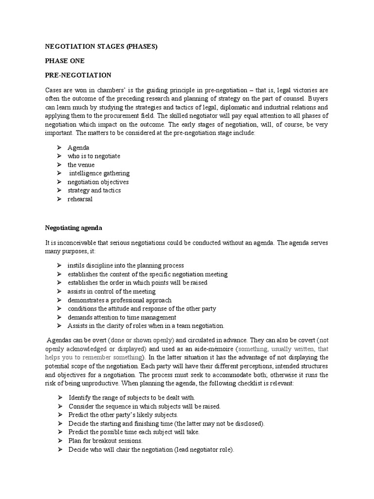 Negotiation Stages | PDF | Negotiation | Business