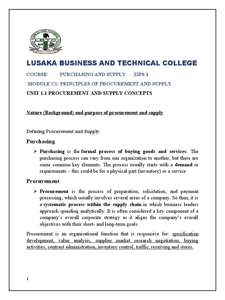 1.principle Unit 1 | PDF | Procurement | Supply Chain