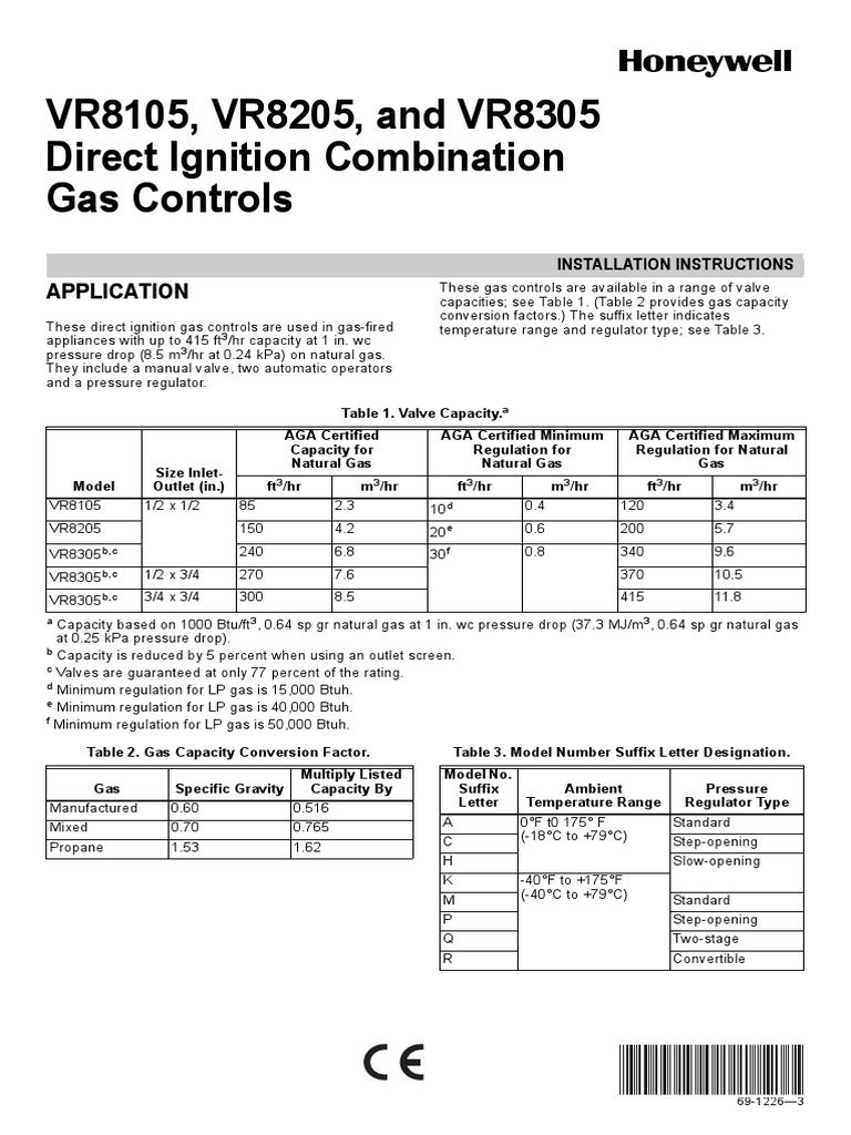 Honeywell VR8105 8205 8305 Gas Control Instructions | PDF | Pipe (Fluid ...
