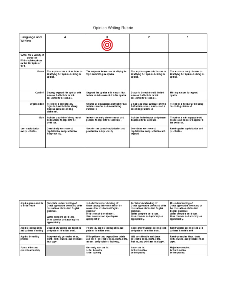 Opinion Writing Rubric | Download Free PDF | Word | Punctuation