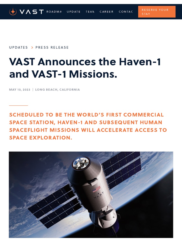 VAST Announces The Haven-1 and VAST-1 Missions. - VAST | PDF
