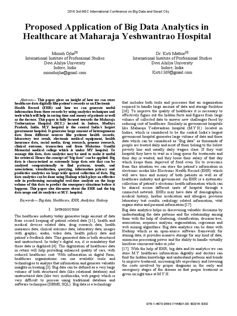 Ojha 2016 | PDF | Electronic Health Record | Big Data