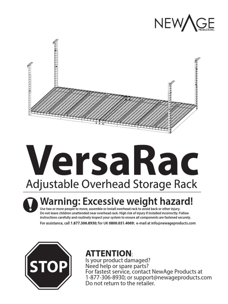 VersaRac Adjustable Overhead Rack Update Install Guide English French ...