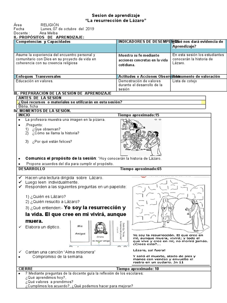 La Resurrección de Lázaro | PDF | Aprendizaje | Modificación de ...