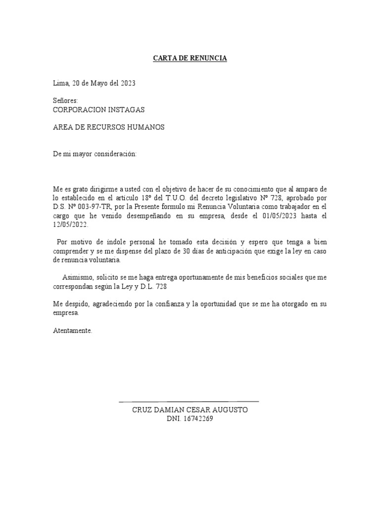 Carta de Renuncia | PDF