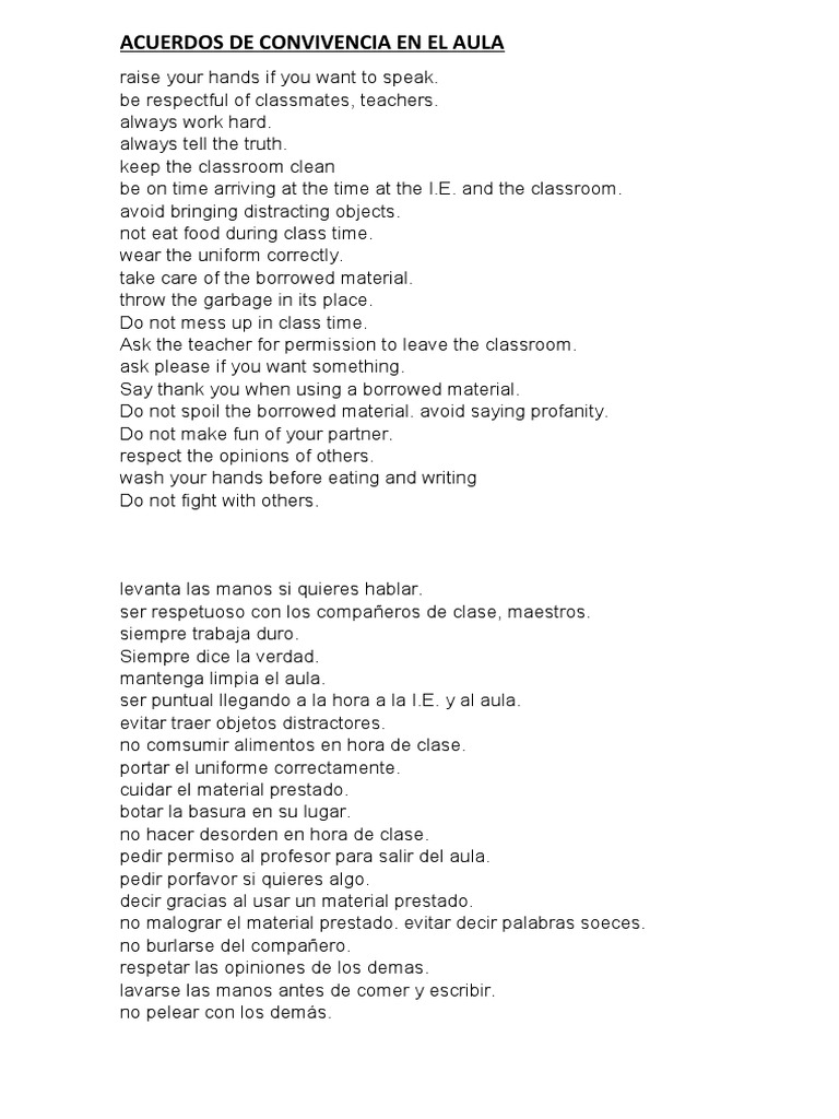 Acuerdos de Convivencia Escolar | PDF | Relaciones personales, crianza y desarrollo personal ...
