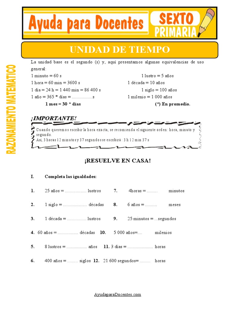Fichas-de-Unidades-de-Tiempo-para-Sexto-de-Primaria | PDF