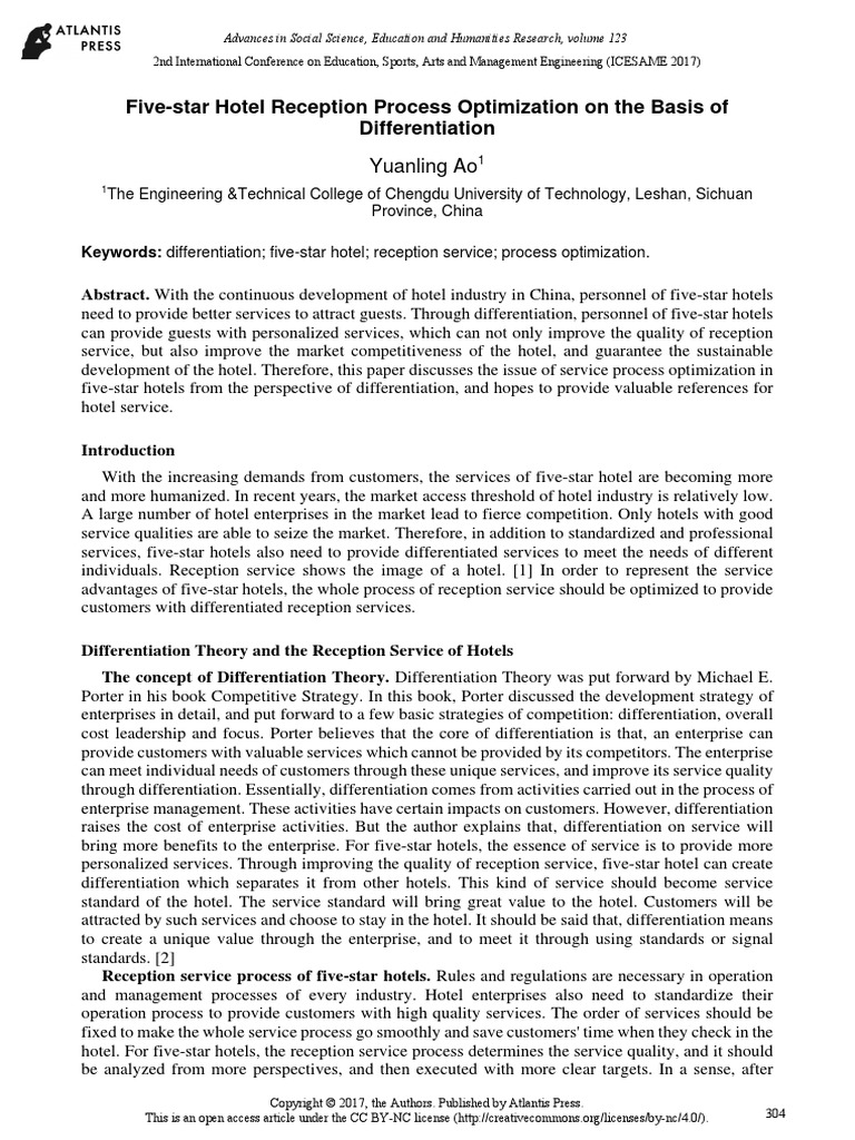 Five-Star Hotel Reception Process Optimization On The Basis of | PDF