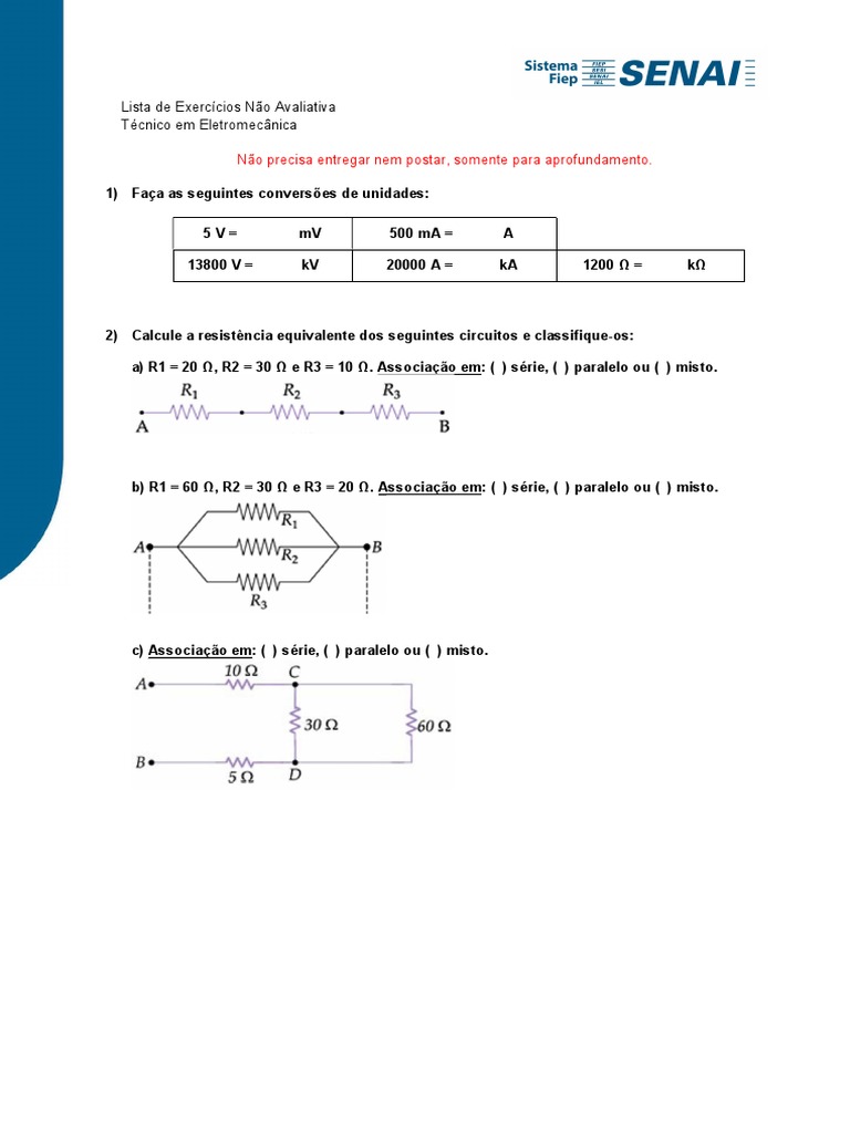 Lista de Exercícios 01 - UC01 | PDF