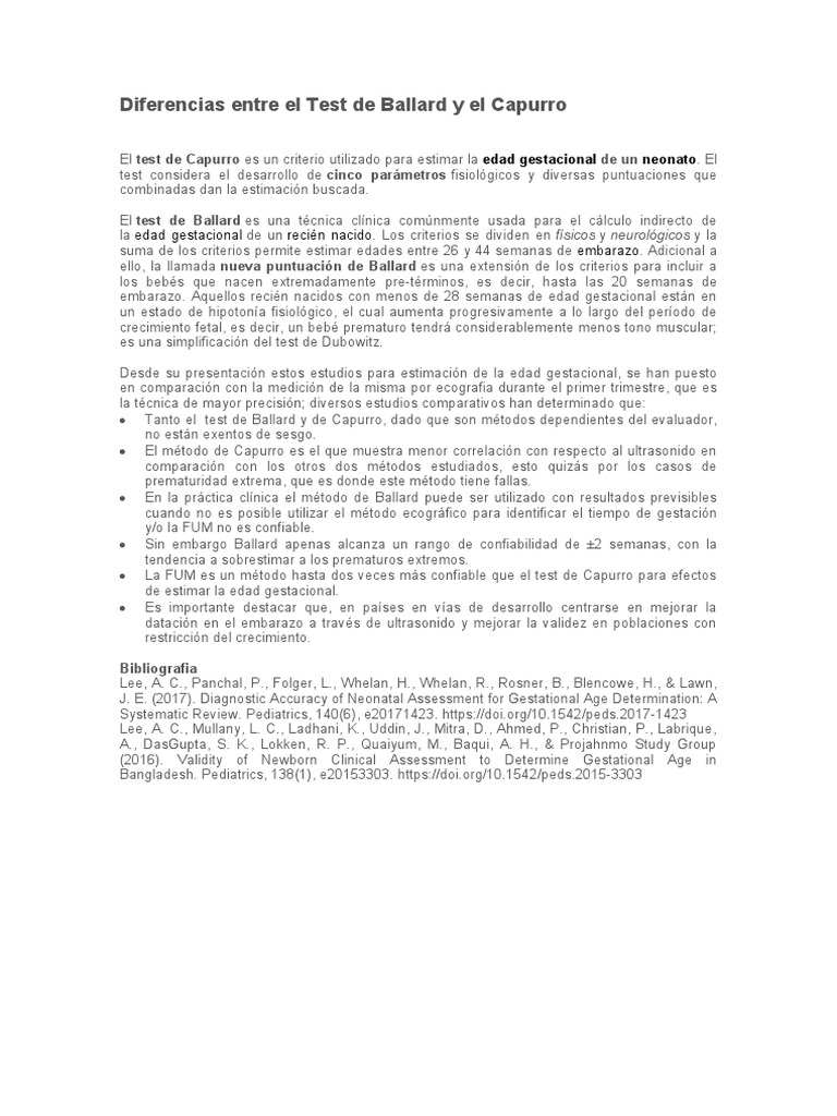 Diferencias Entre El Test de Ballard y El Capurro | PDF | Medicina ...