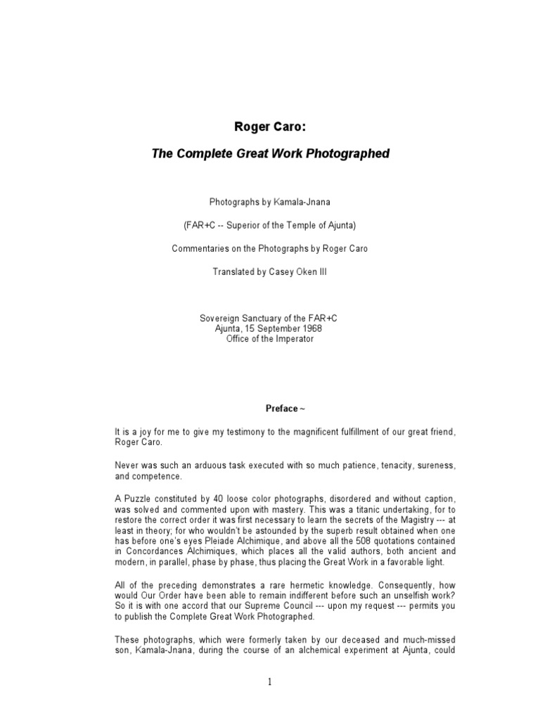 Roger Caro Great Work | PDF