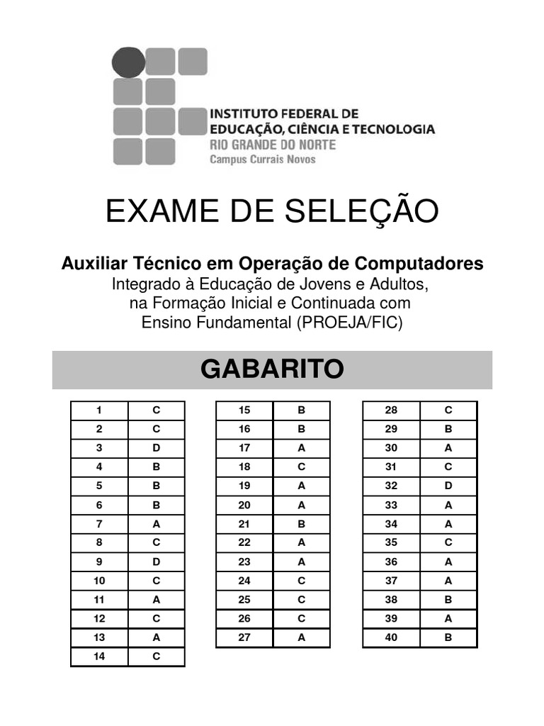 IFRN 2010 Gabarito Proeja CN | PDF