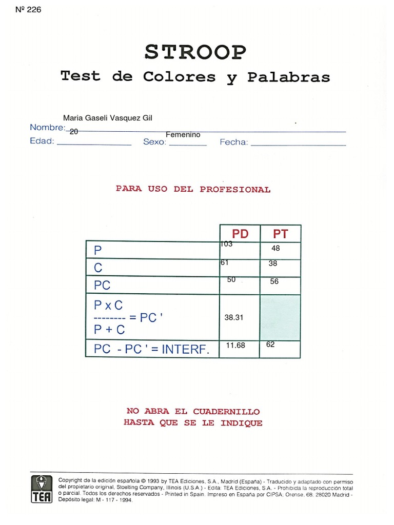 Protocolo Stroop A Colores | PDF | Azul | Diseño gráfico