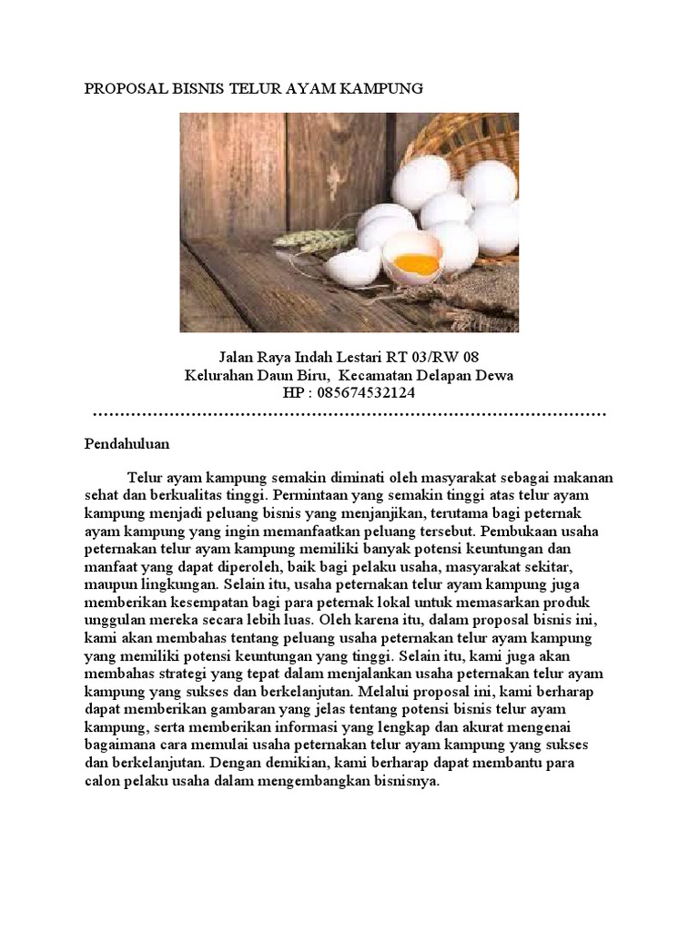 Proposal Bisnis Telur Ayam Kampung | PDF