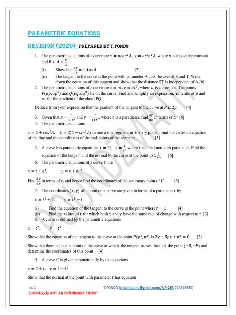 Parametric Equations Revision | PDF
