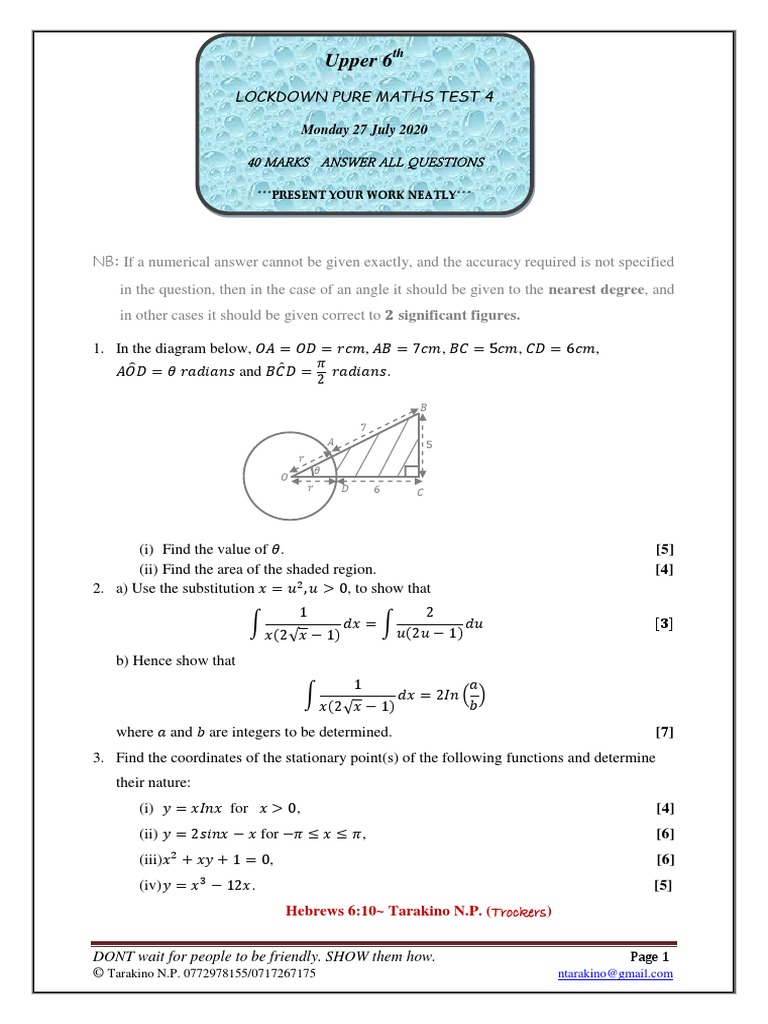 Lockdown Pure Maths Test 4 - Trockers | PDF