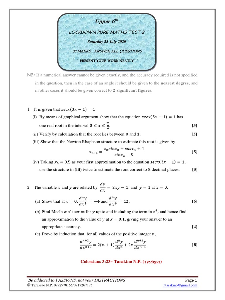 Lockdown Pure Maths Test 2 - Trockers | PDF
