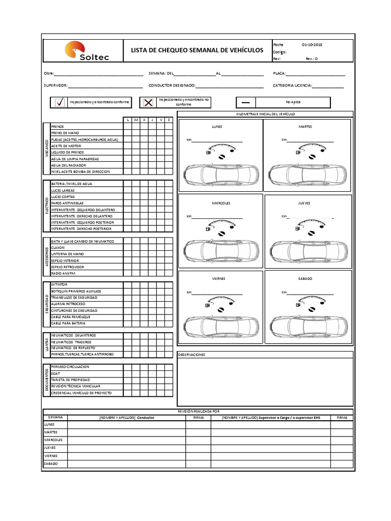 Check List Vehículos | PDF | Neumático | Vehículos de ruedas