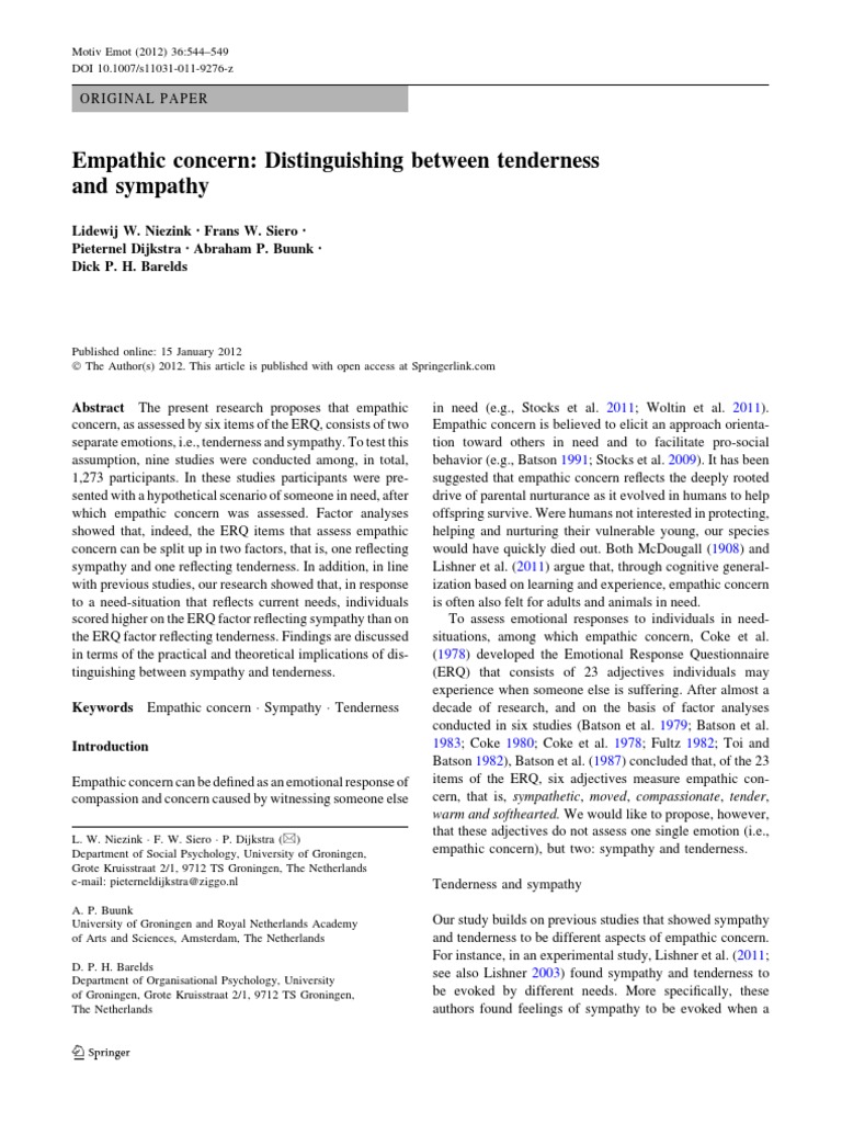 Empathic Concern: Distinguishing Between Tenderness and Sympathy | PDF ...