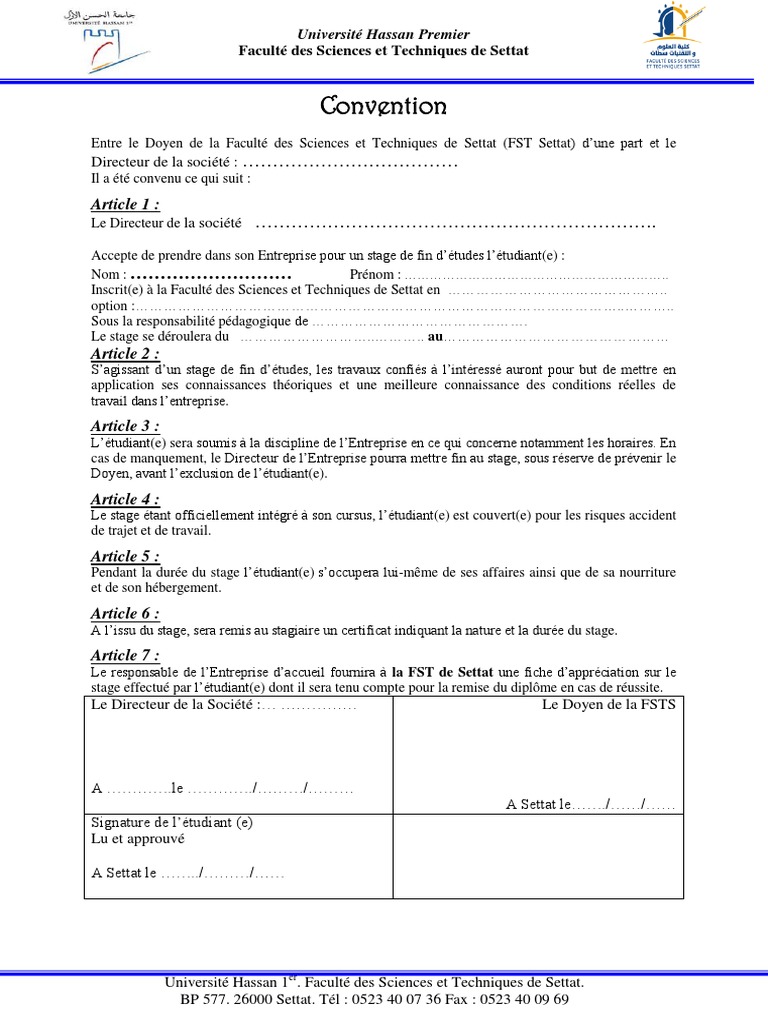 CONVENTION-DE-STAGE FST Settat | PDF