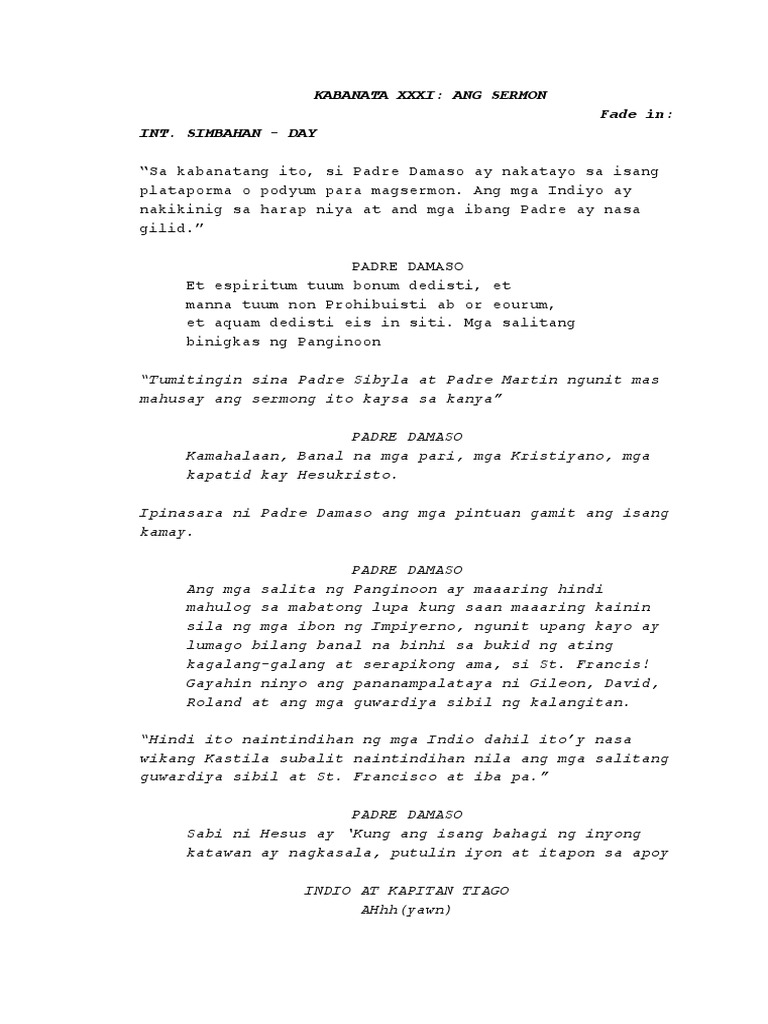 Noli Me Tangere Play Script (Kabanata 31 - 40) | PDF