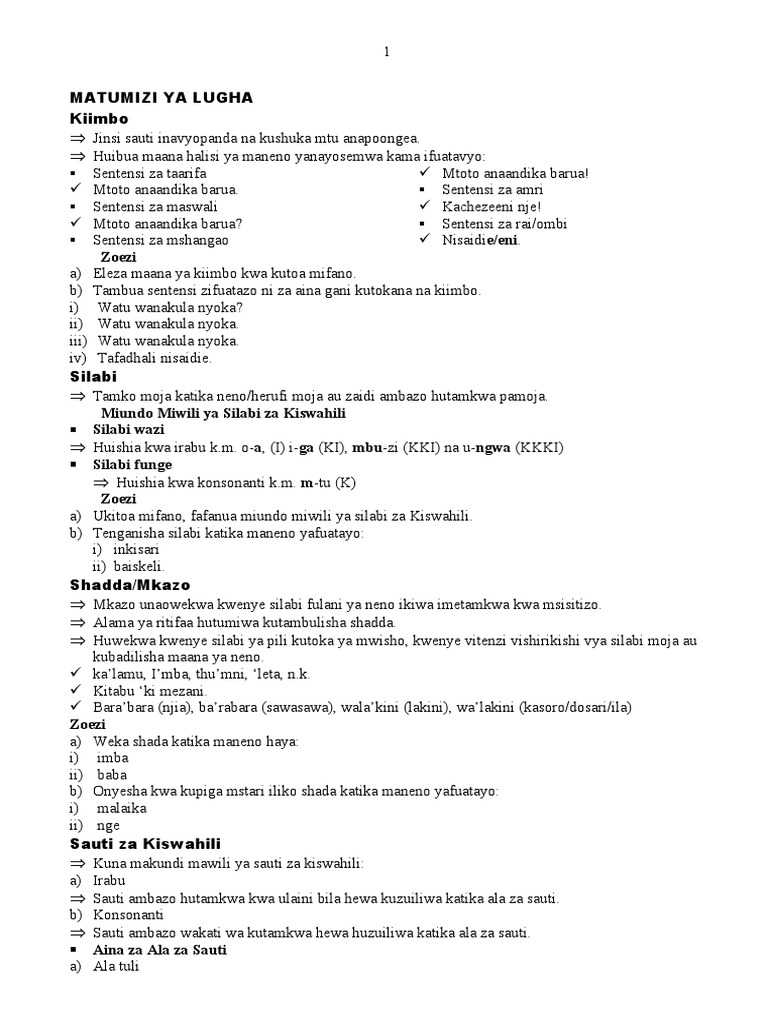 Matumizi Ya Lugha | PDF