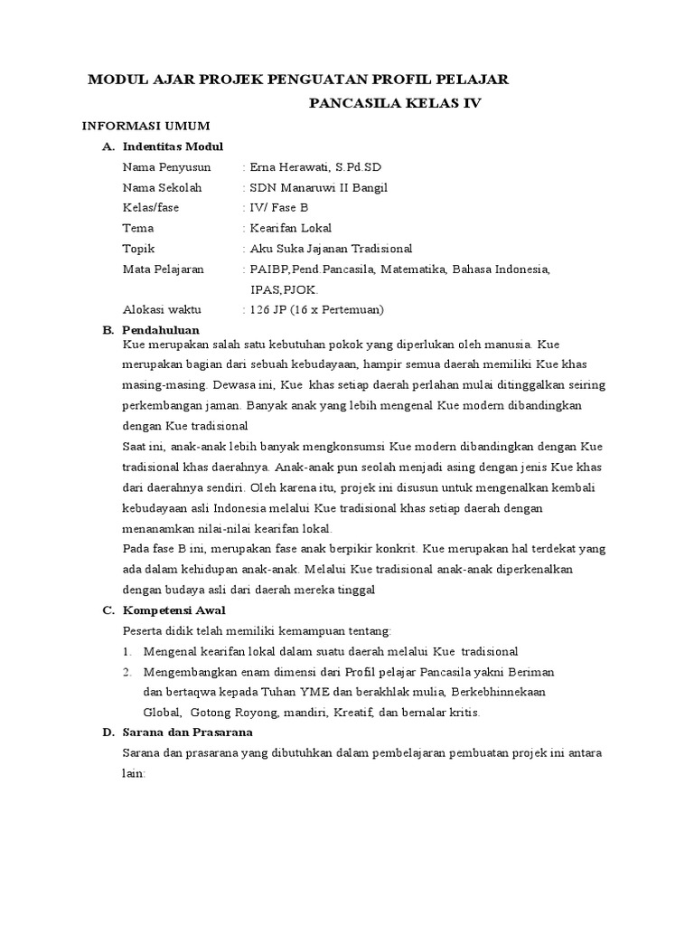 Contoh Modul Ajar Projek Kls IV | PDF | Karier & Perkembangan