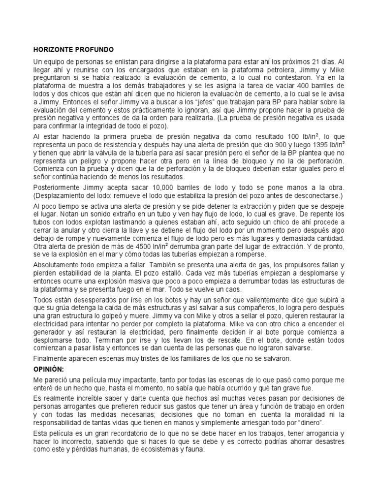 Resumen Película Horizonte Profundo | PDF