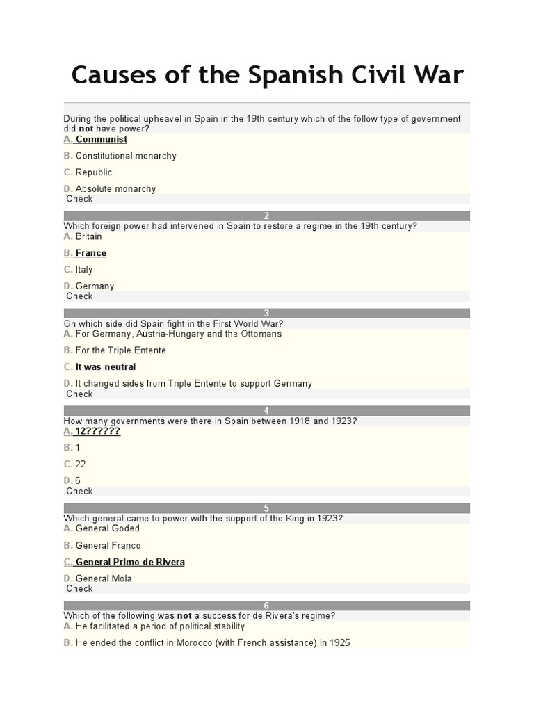 Spanish Civil War - Test | PDF | Spanish Civil War | Government Of Spain